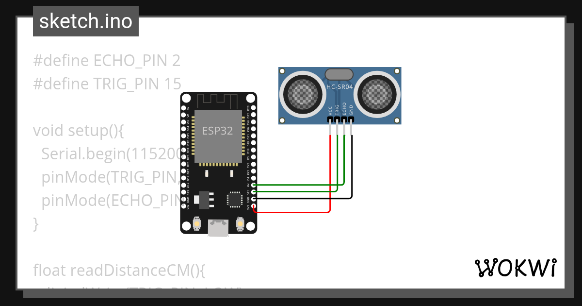 3. Baca Sensor Ultrasonik - Wokwi ESP32, STM32, Arduino Simulator