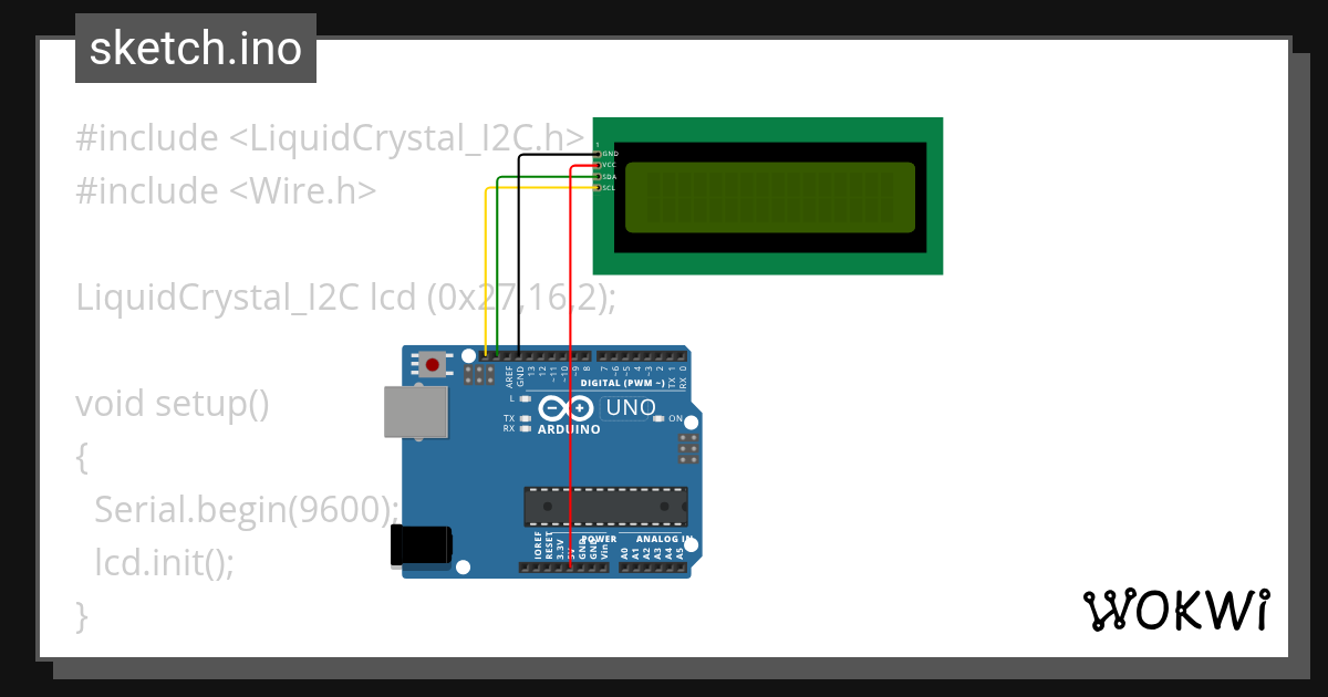 Rangkaian LCD 16 x 2 I2C - Wokwi ESP32, STM32, Arduino Simulator