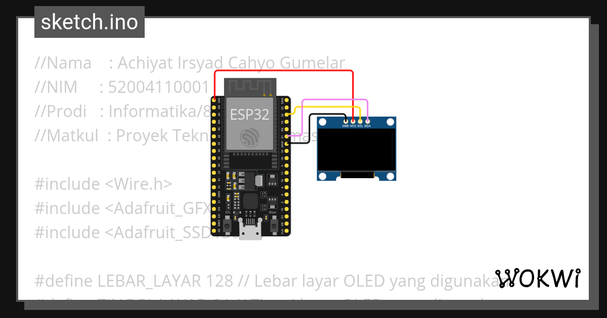 Menampilkan Teks Pada Oled Ssd 1306 Wokwi Esp32 Stm32 Arduino Simulator 1526