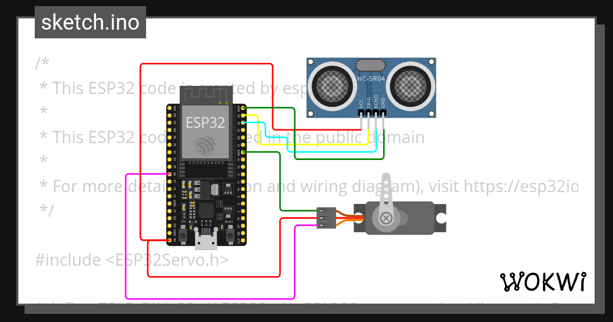ultrasonic and servo - Wokwi ESP32, STM32, Arduino Simulator