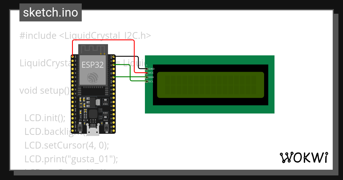 Display Matricial 16x2 - Wokwi ESP32, STM32, Arduino Simulator