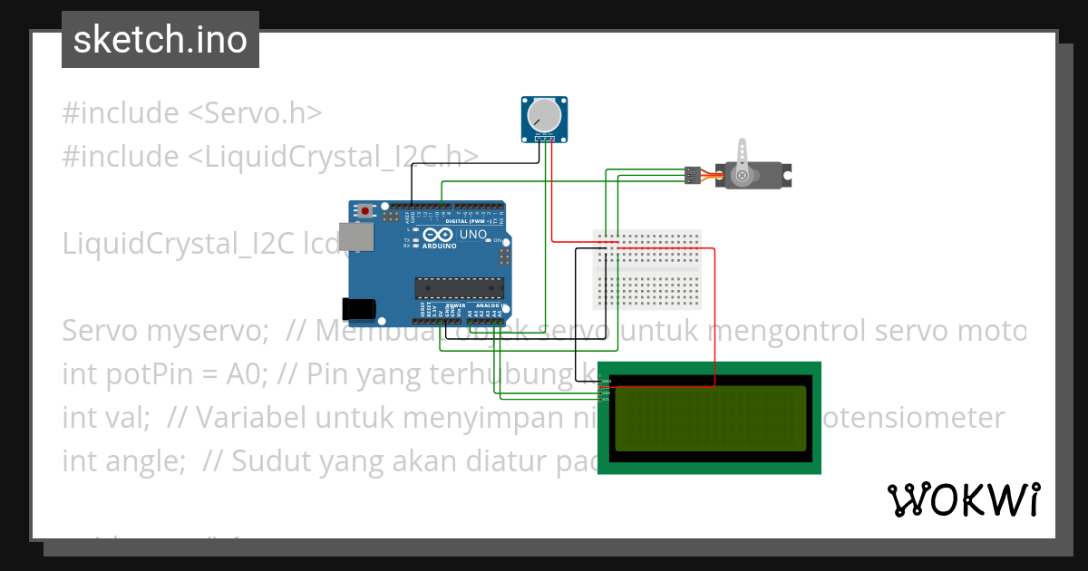 Arduino Servo dan Lcd Copy - Wokwi ESP32, STM32, Arduino Simulator