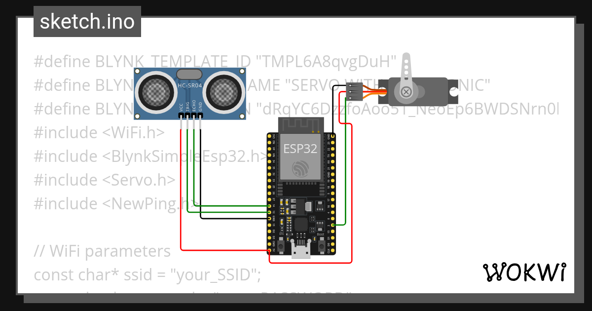 Servo+Ultrasonic with blynk console Copy - Wokwi ESP32, STM32, Arduino Simulator