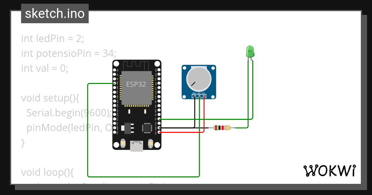 LED Lampu dengan PWM - Wokwi ESP32, STM32, Arduino Simulator