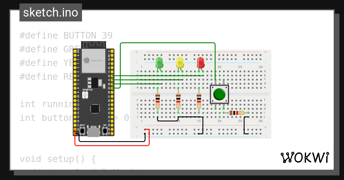 Traffic Light Simulator Bread Board Wokwi Esp32 Stm32 Arduino Simulator 