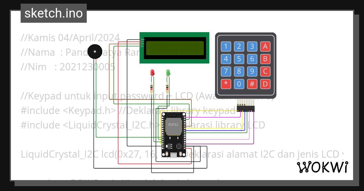 Challenge 4.4 Keypad untuk input password + LCD (Awalan bukan 0) - Wokwi ESP32, STM32, Arduino ...
