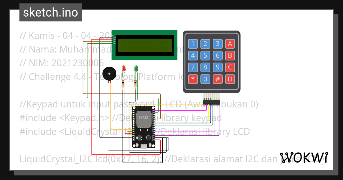 Challenge 4.4 Keypad untuk input password + LCD (Awalan bukan 0) - Muhammad Faiz Aqil Fathoni ...