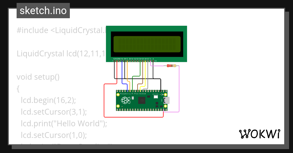 LCD with Raspberry PICO - Wokwi ESP32, STM32, Arduino Simulator
