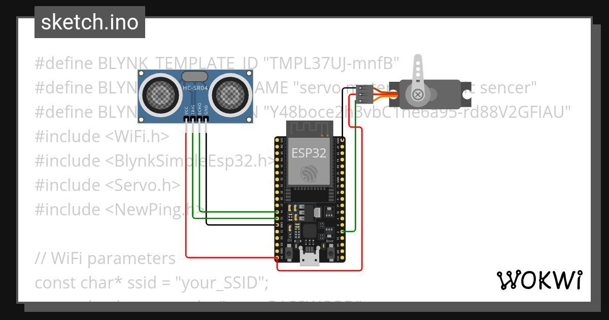 Servo+Ultrasonic with blynk console Copy (2) - Wokwi ESP32, STM32, Arduino Simulator