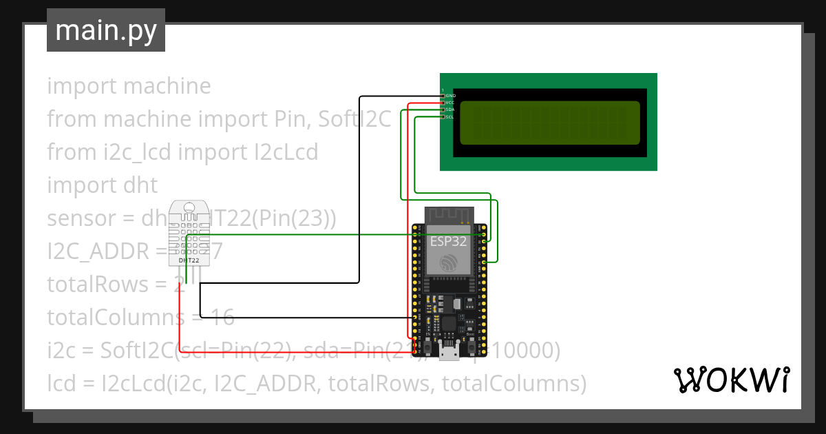 humidity and temp on lcd using DHT22 - Wokwi ESP32, STM32, Arduino ...