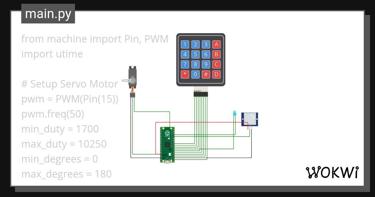 Raspberry Pico Keypad and Motor Servo For Security system Copy - Wokwi ESP32, STM32, Arduino ...