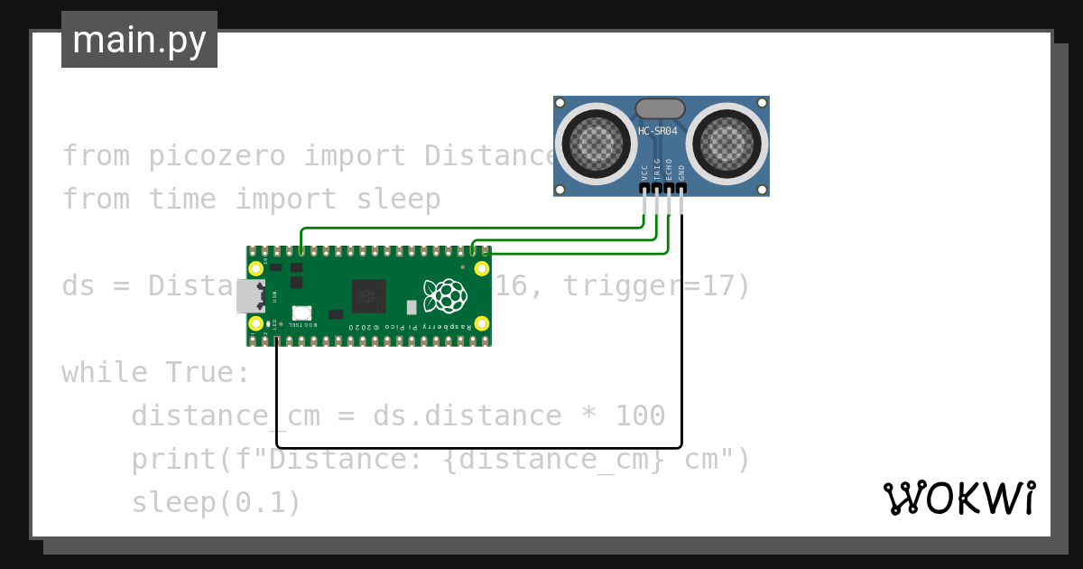 Raspberry Pi Pico Ultrasonic Distance Sensor Picozero Copy Wokwi Esp32 Stm32 Arduino Simulator