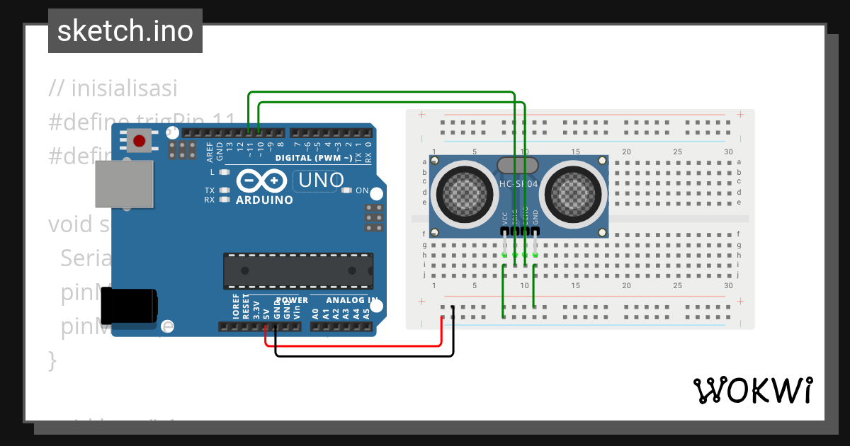Sensor Jarak (HC-SR04) dengan Serial Monitor - Wokwi ESP32, STM32, Arduino Simulator