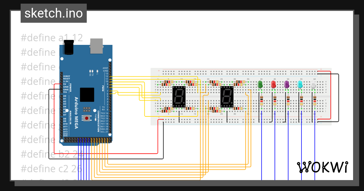 2 siete segmentos - Wokwi ESP32, STM32, Arduino Simulator
