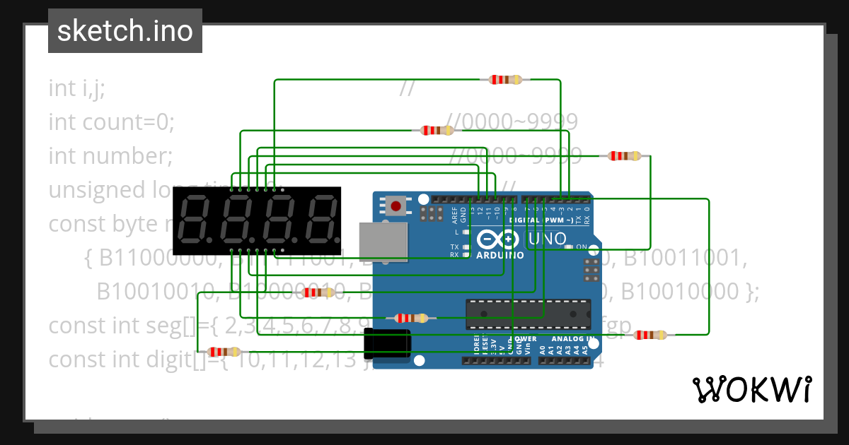四位元七段顯示器練習 Wokwi Esp32 Stm32 Arduino Simulator 4583