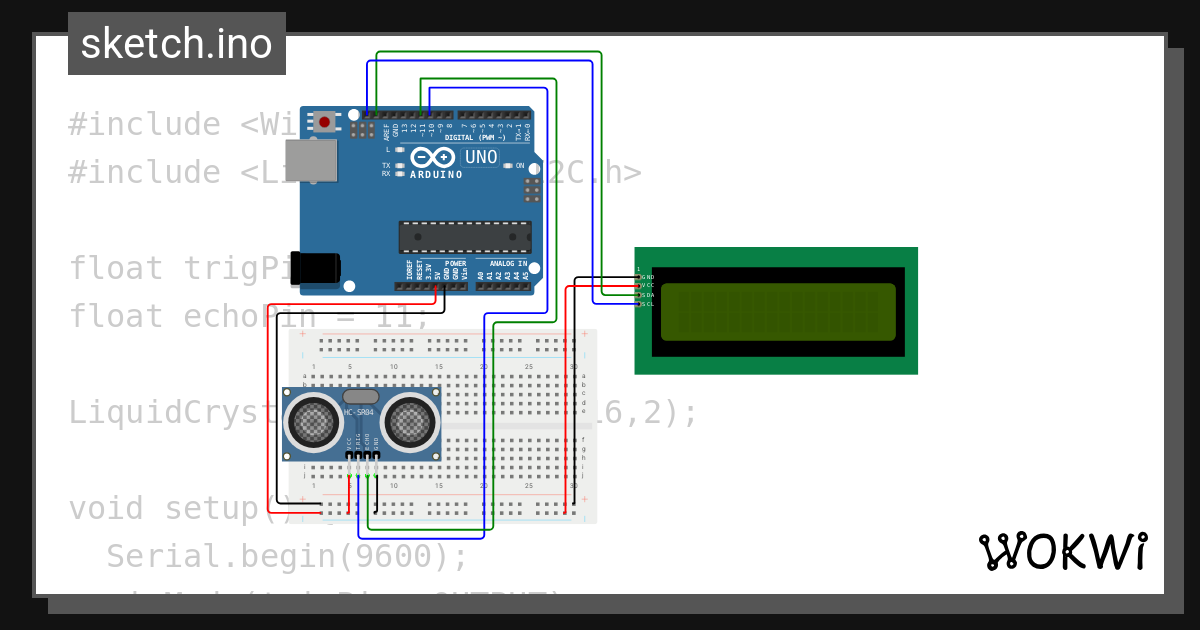 Proyek Sensor Jarak Dengan Modul Lcd 6x2 Wokwi Esp32 Stm32 Arduino Simulator