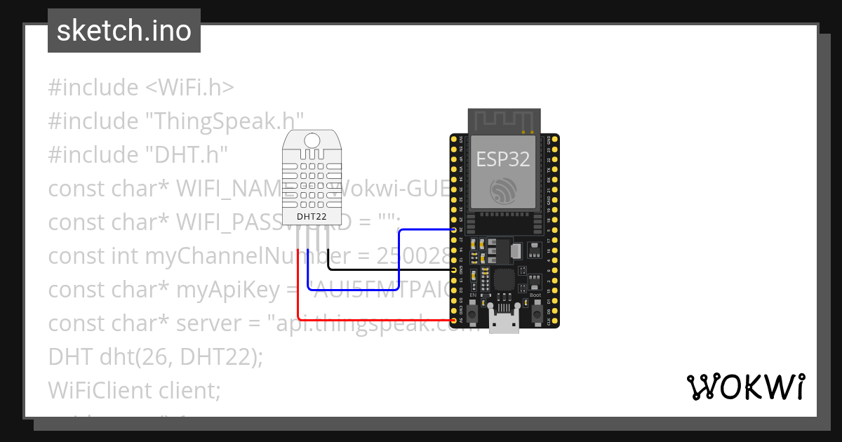 ThingSpeak DHT data reading - Wokwi ESP32, STM32, Arduino Simulator ThingSpeak DHT data reading - Wokwi ESP32, STM32, Arduino Simulator