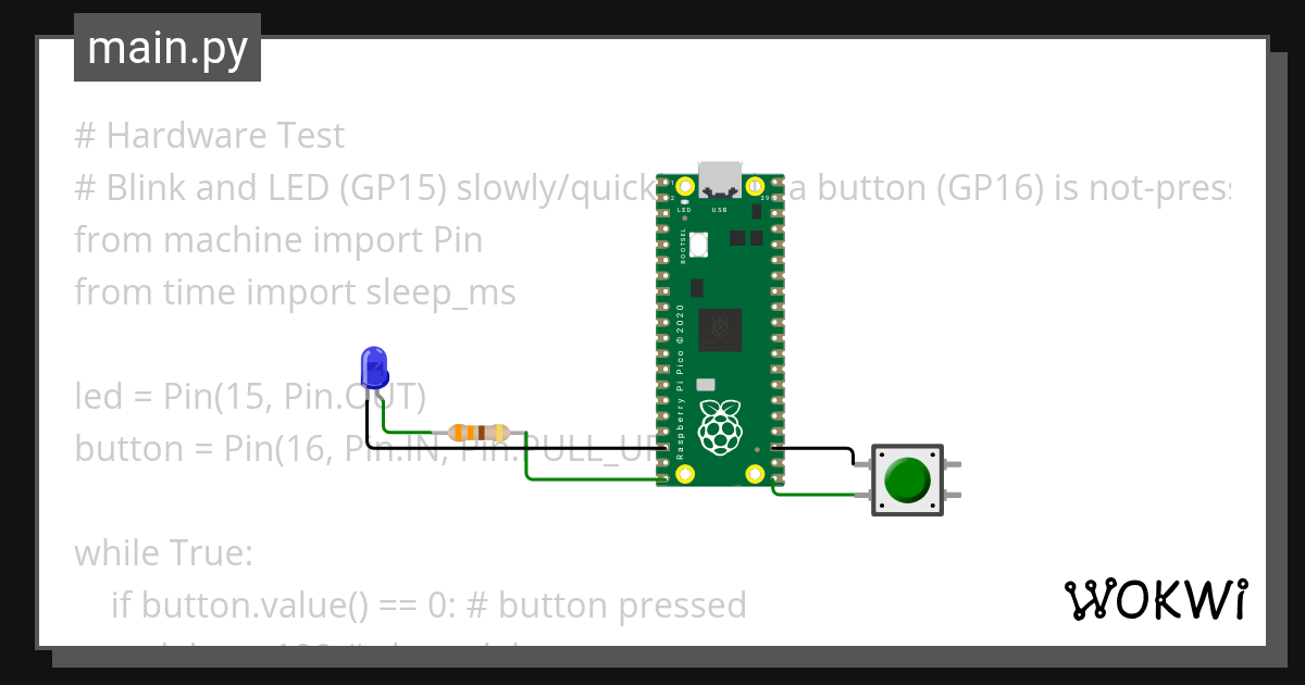 LED with button blink - Wokwi ESP32, STM32, Arduino Simulator