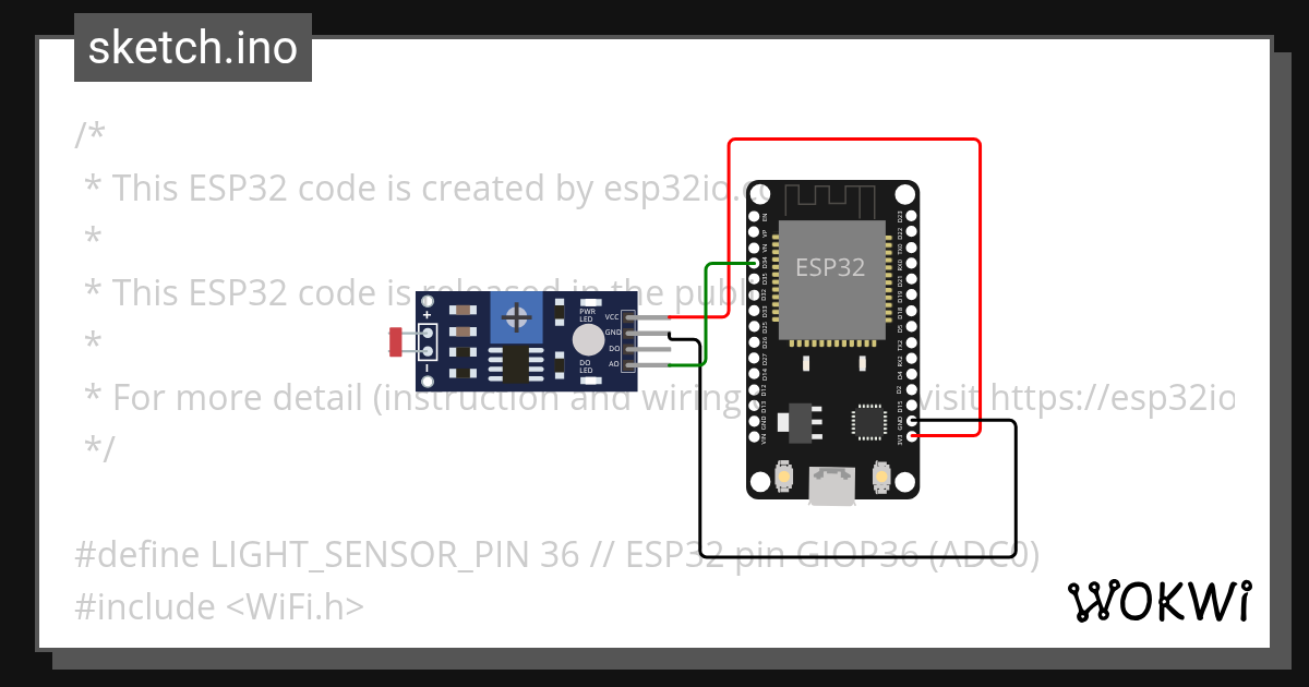 LDR SENSOR WITH ESP32 Copy - Wokwi ESP32, STM32, Arduino Simulator