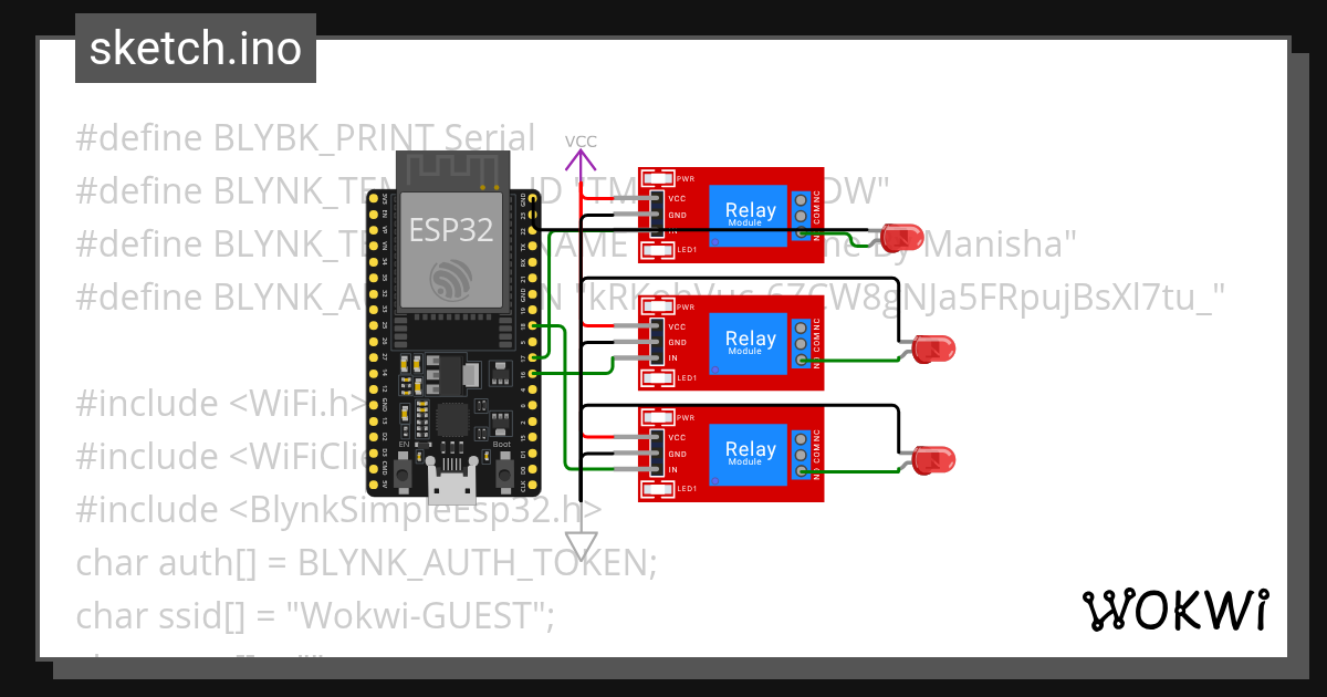 Relay & Led - Wokwi ESP32, STM32, Arduino Simulator