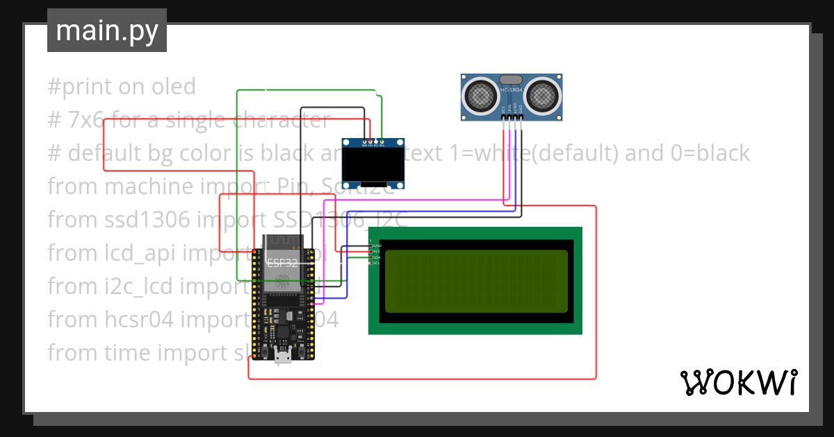 oled, lcd and ultrasonic - Wokwi ESP32, STM32, Arduino Simulator