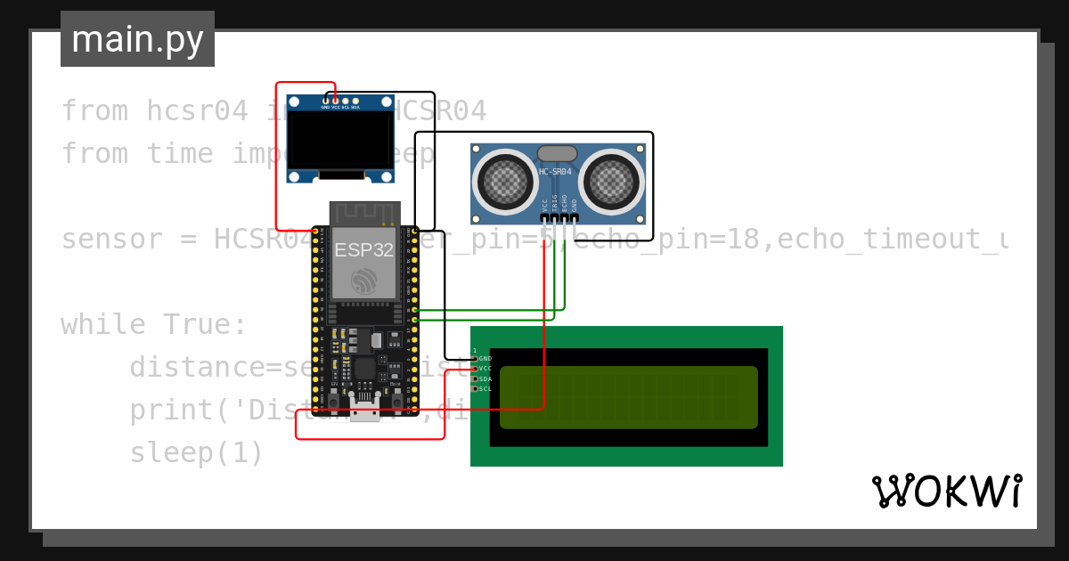 Hc Sro4 Ulrasonic Sensor With Lcd Wokwi Esp32 Stm32 Arduino Simulator
