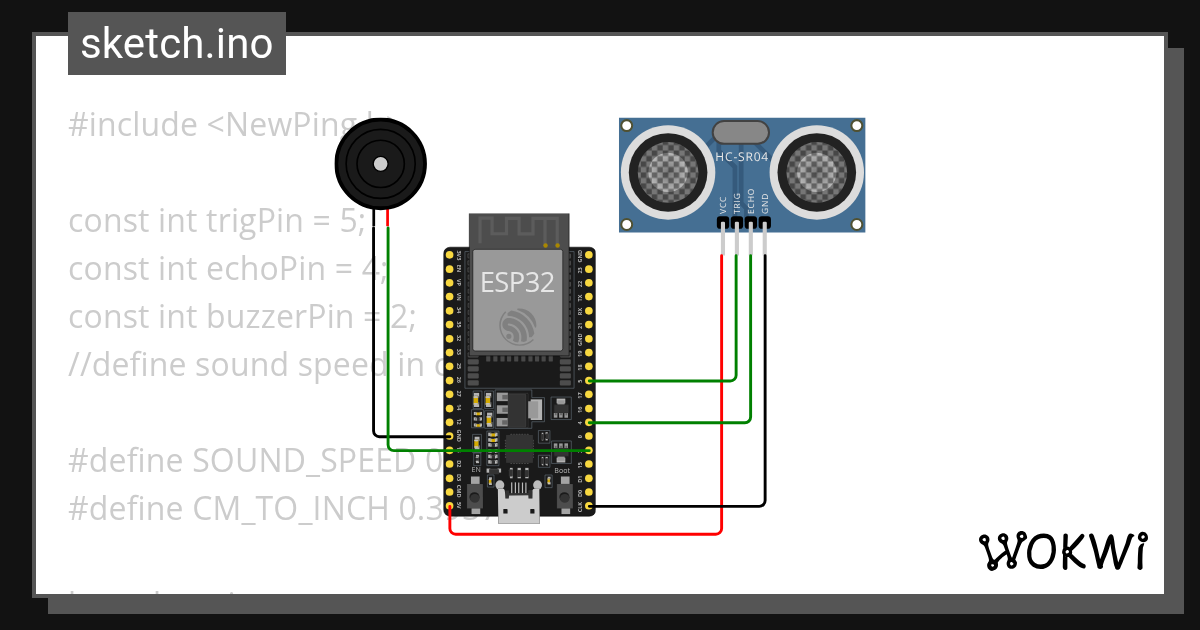 Buzzer & Ultrasonido - Wokwi ESP32, STM32, Arduino Simulator