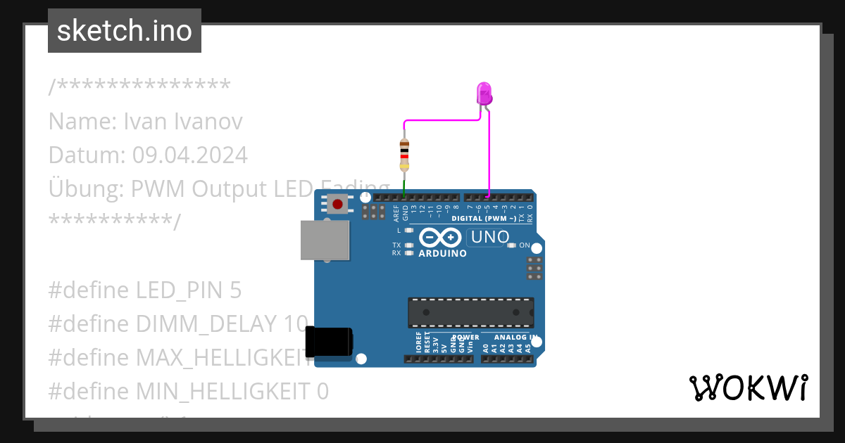 PWM Output LED Fading - Wokwi ESP32, STM32, Arduino Simulator