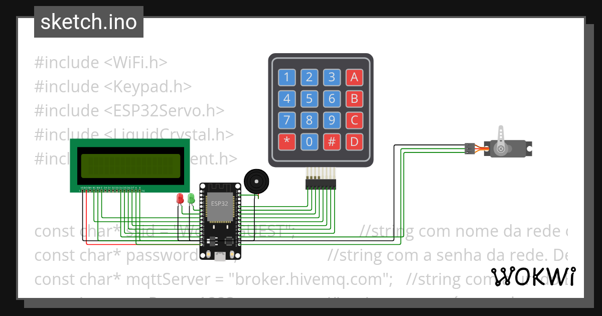 Projeto fechadura - MQTT - Wokwi ESP32, STM32, Arduino Simulator