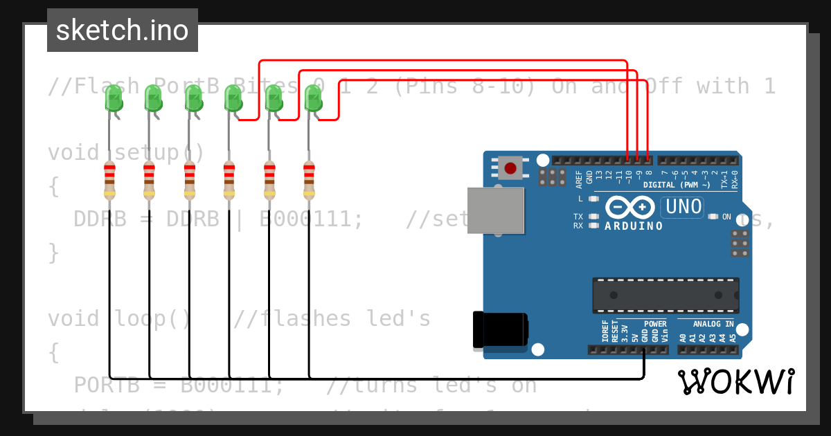 Week 5 Task 1 Flashes Portb Bites 0 2 Pins 8 10 With 1 Second Delay Wokwi Esp32 Stm32 