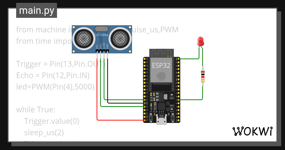 reverse parking sensor - Wokwi ESP32, STM32, Arduino Simulator