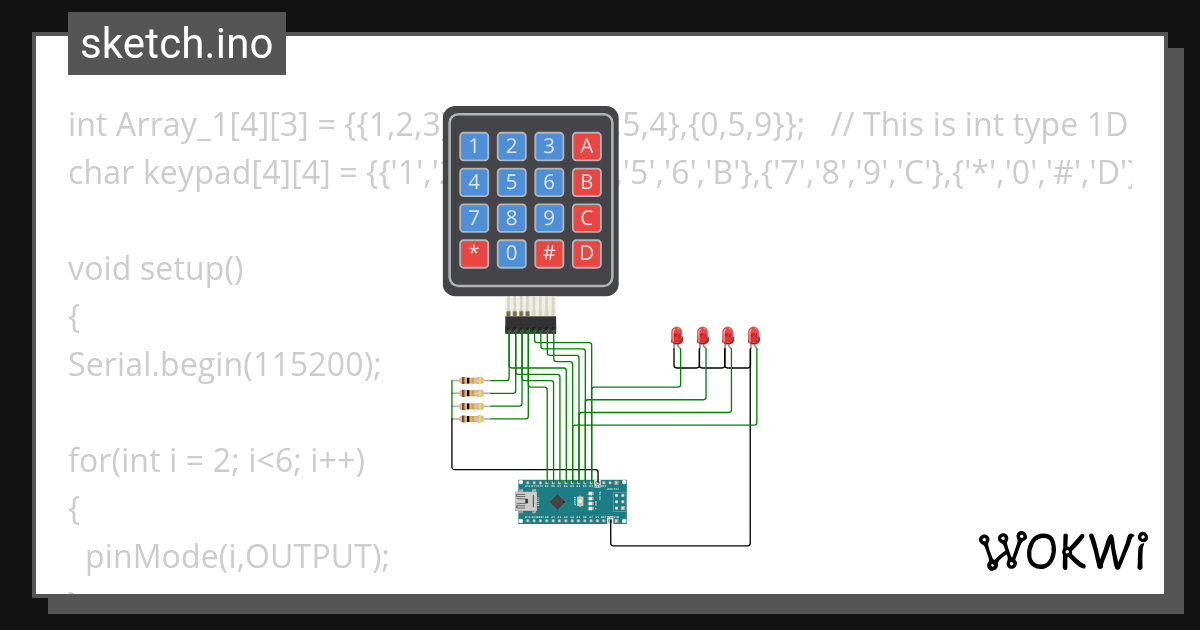 keypad using arrays v2.5 - Wokwi ESP32, STM32, Arduino Simulator