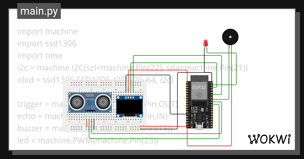 Display Distance In Oled With Buzzer And Led Wokwi Esp32 Stm32 5374