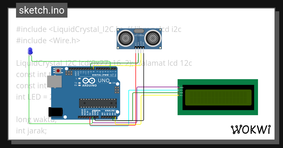 sensor jarak lcd Copy - Wokwi ESP32, STM32, Arduino Simulator