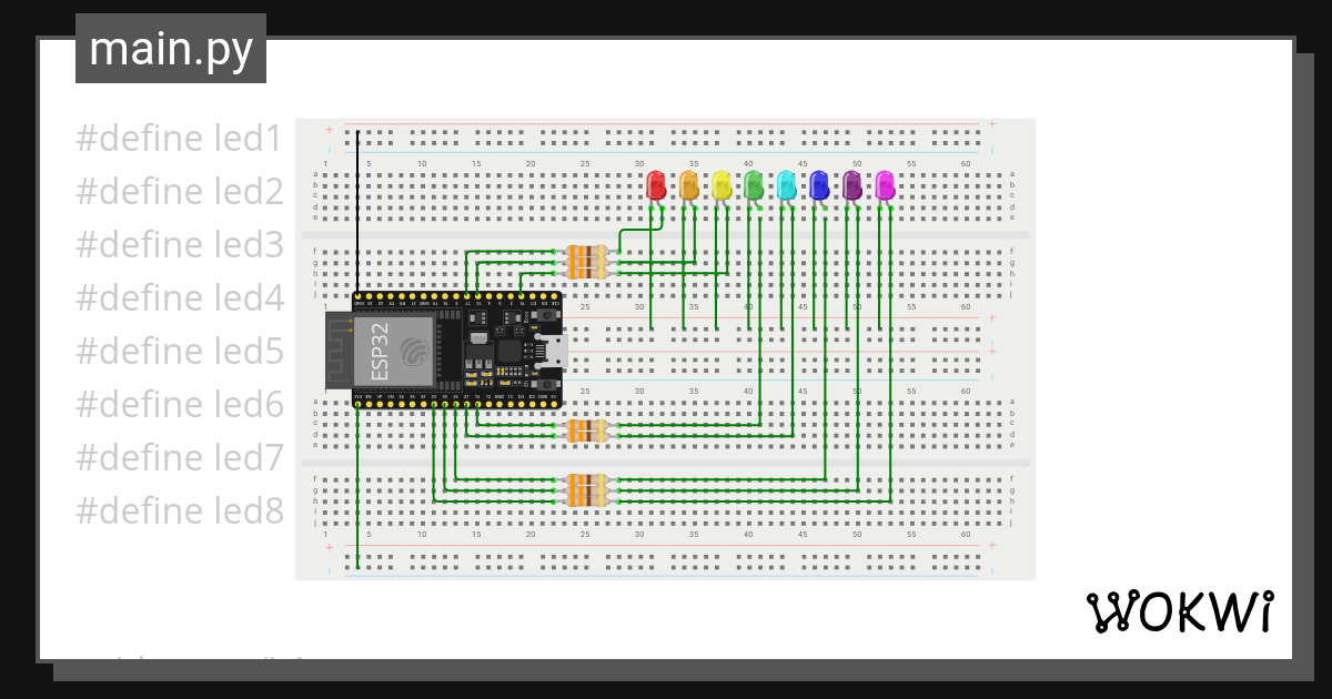 8 LEDS - Wokwi ESP32, STM32, Arduino Simulator