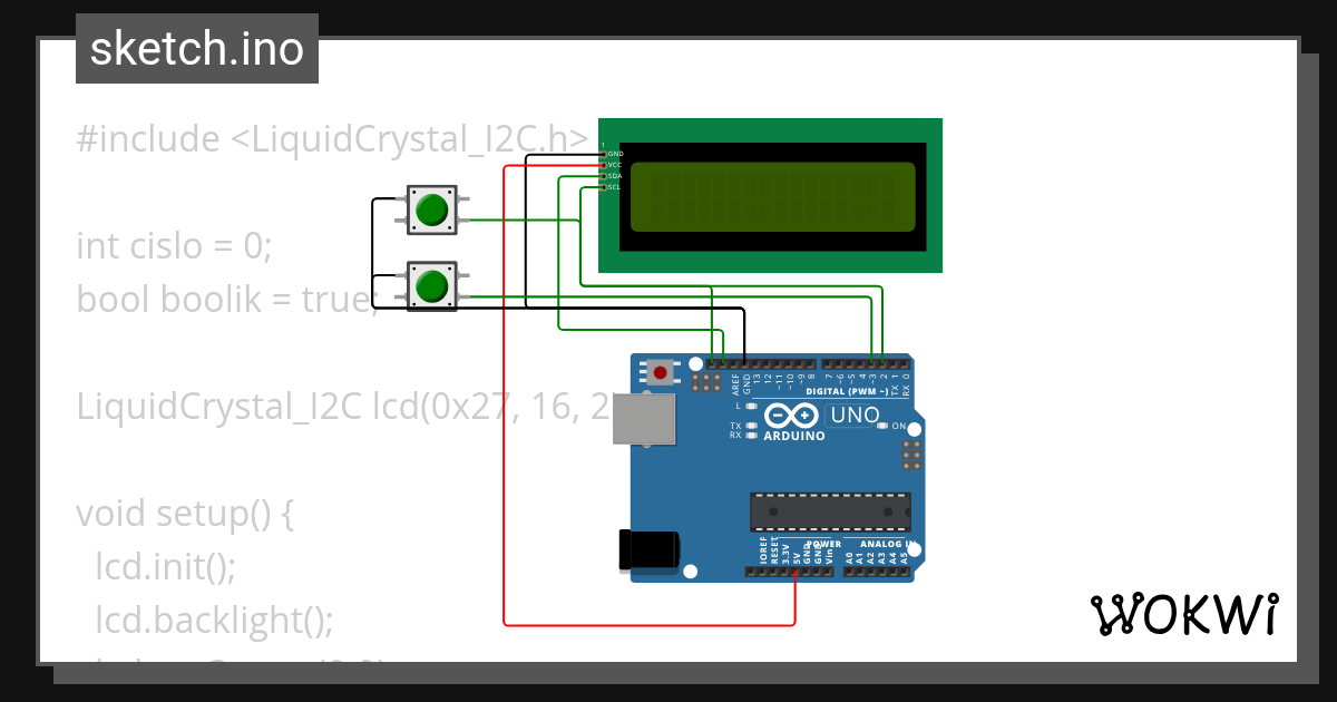 lcd tlacidlo - register interrupt - Wokwi ESP32, STM32, Arduino Simulator