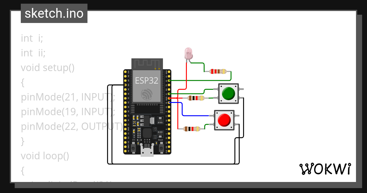 按鈕與方塊程式輔助 Wokwi Esp32 Stm32 Arduino Simulator 2130