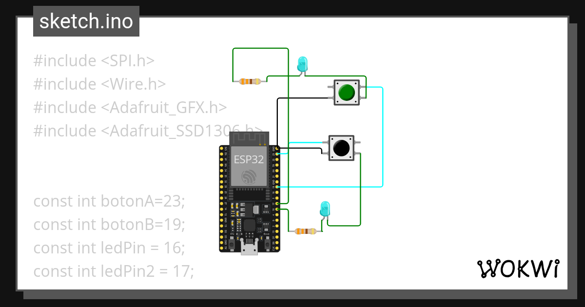 oled con boton y led WHILE - Wokwi ESP32, STM32, Arduino Simulator