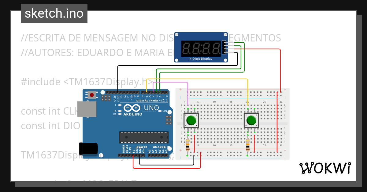 Escrita de mensagem no display de 7 segmentos - Wokwi ESP32, STM32 ... Escrita de mensagem no display de 7 segmentos - Wokwi ESP32, STM32 ...