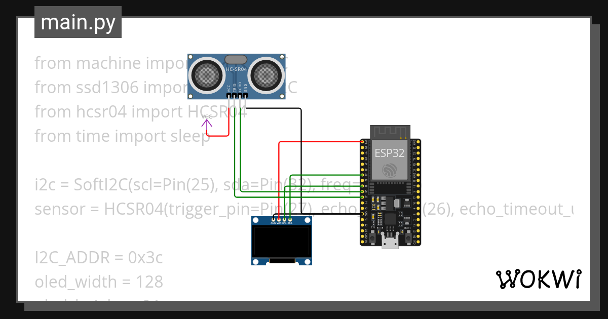 Oled with UltraSonic - Wokwi ESP32, STM32, Arduino Simulator