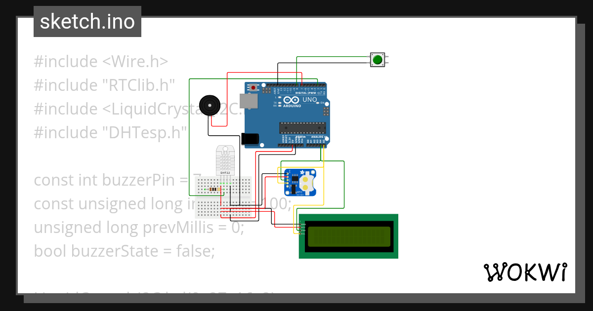 reloj con sensor de temperatura y buzzer - Wokwi ESP32, STM32, Arduino Simulator