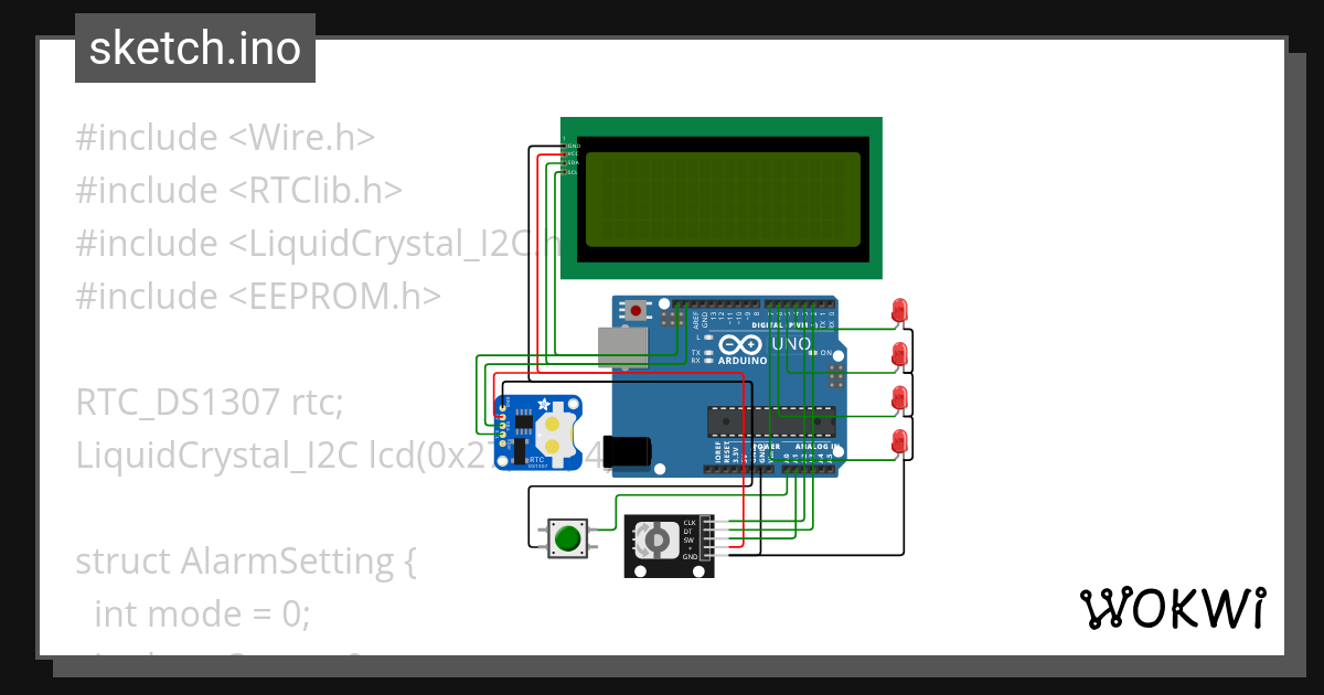 Timer Relay 4 Channel Rotary 20x4 - Wokwi ESP32, STM32, Arduino Simulator
