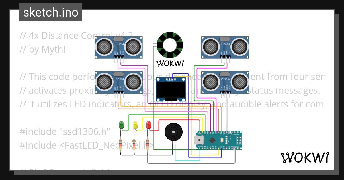 Myth! 4xDistanceControl v4.1 - Wokwi ESP32, STM32, Arduino Simulator