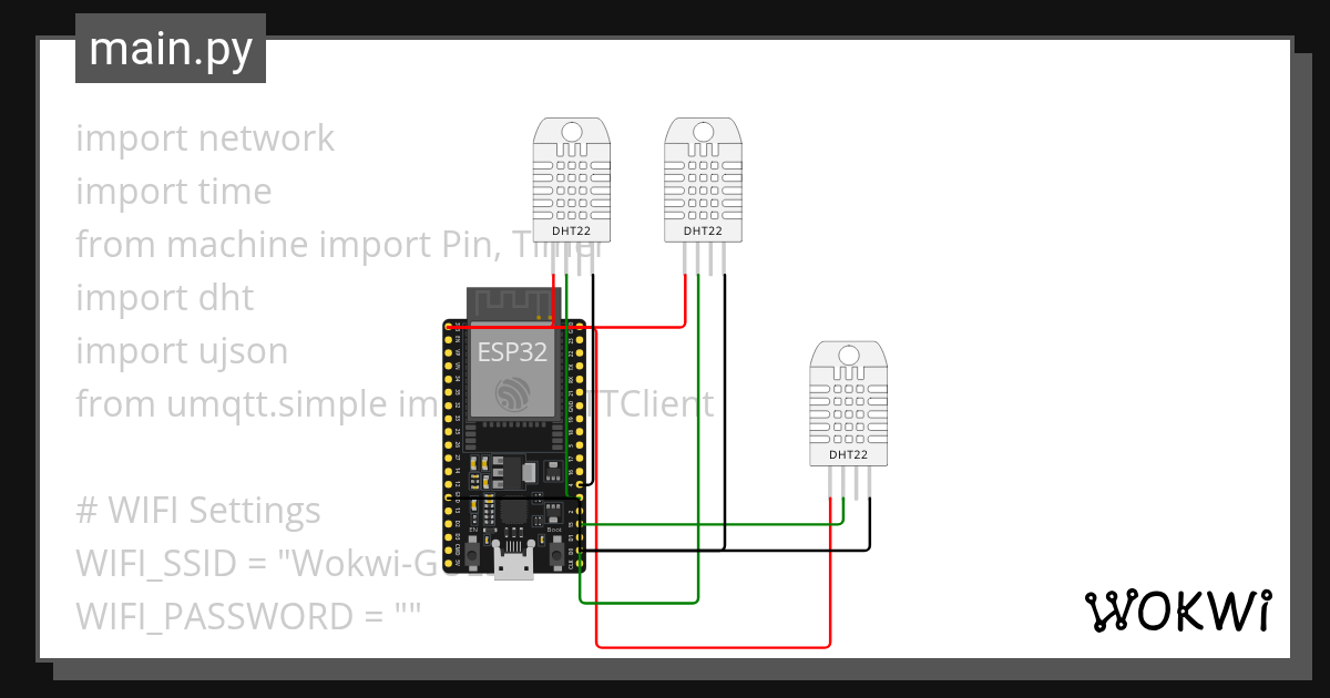 ESP32 3*DHT22 - Wokwi ESP32, STM32, Arduino Simulator