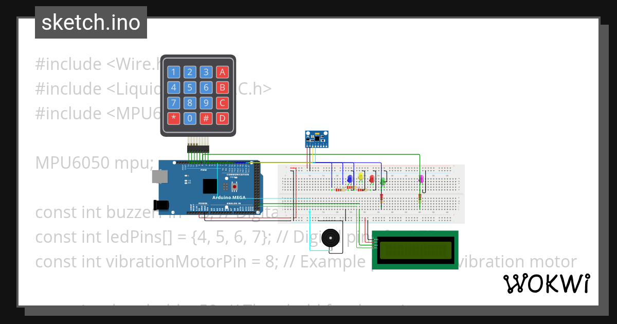 Gyroscope movement tracking Mega board no joystick - Wokwi ESP32, STM32, Arduino Simulator