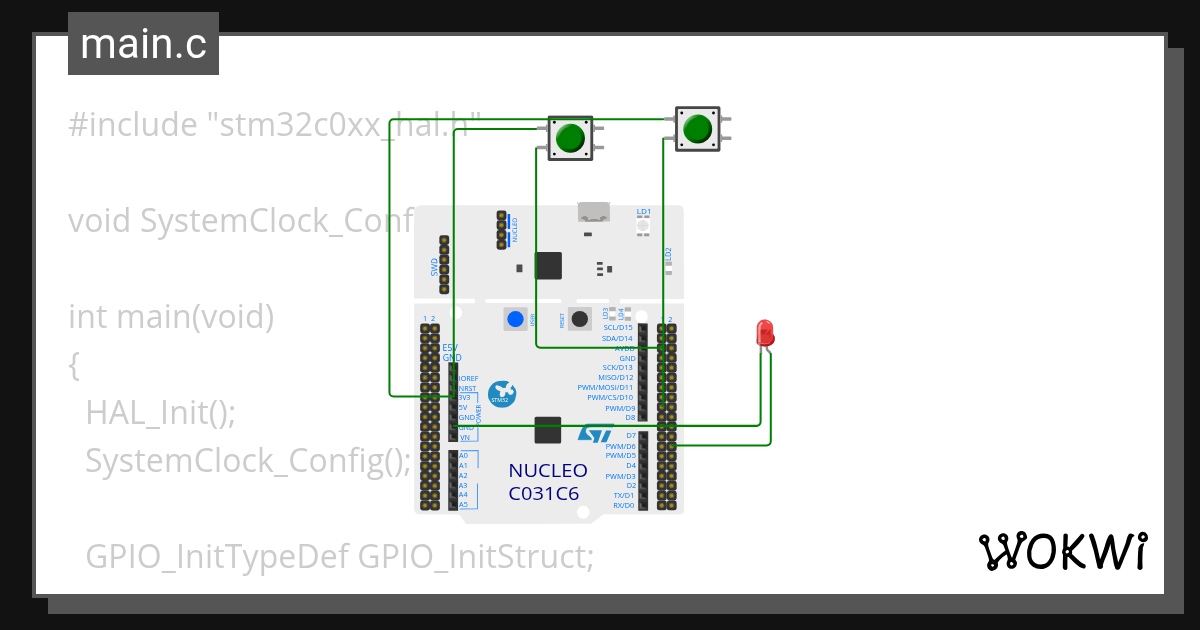 ST Nucleo - HAL une BOTTON 2 LED Copy - Wokwi ESP32, STM32, Arduino Simulator