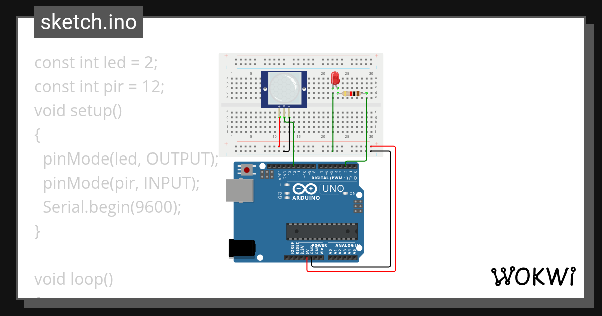 Sensore pir + led - Wokwi ESP32, STM32, Arduino Simulator Sensore pir + led - Wokwi ESP32, STM32, Arduino Simulator