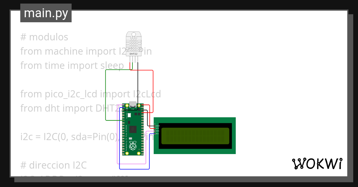DHT22_LCD_I2C_RASPBERRY pico ok - Wokwi ESP32, STM32, Arduino Simulator