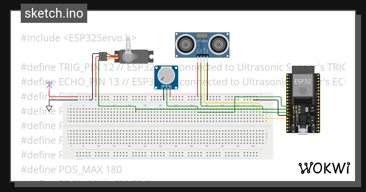 COMPUERTA + DISTANCIA - Wokwi ESP32, STM32, Arduino Simulator