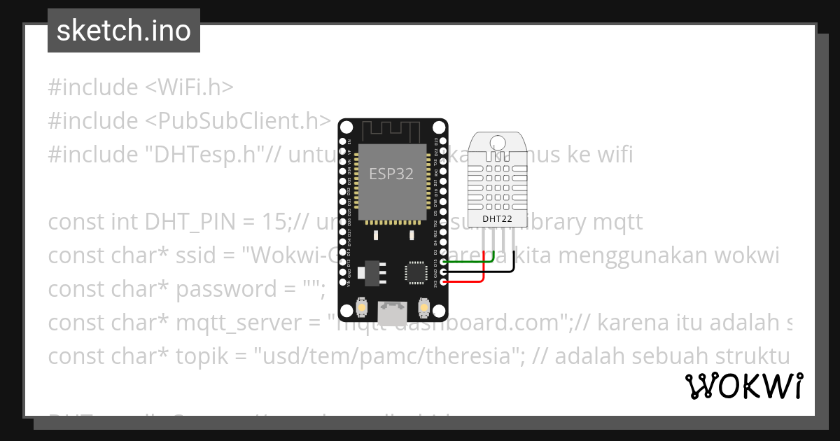 MQTT kirim data dht beserta penjelasannya - Wokwi ESP32, STM32, Arduino Simulator